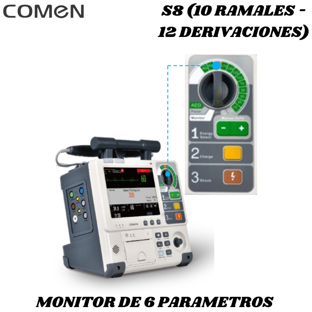 MONITOR DESFIBRILADOR DE 10 RAMALES PARA 12 DERIVACIONES COMEN S8 ...