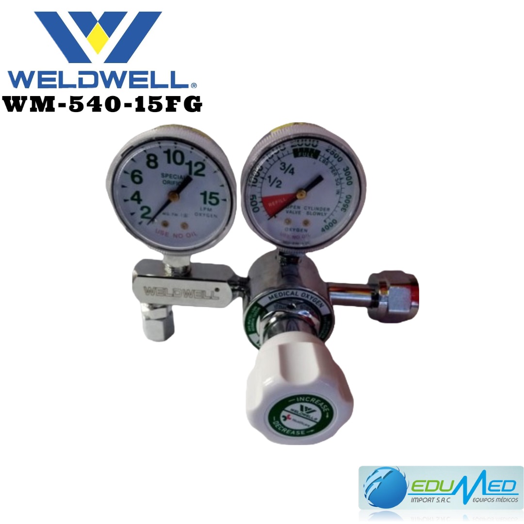 REGULADOR DE OXIGENO DE 2 MANOMETROS WELDWELL|WM-540-15FG - EDUMED SAC